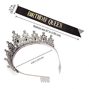 Birthday Queen Sash & Crystal Tiara Kit, Didder Rhinestones Crown Glitter Birthday Sash Birthday Crowns for Women Girls Birthday Tiaras for Women Hair Accessories for Prom Party Gift (Black)