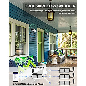 Inwa Bluetooth Outdoor Speaker, IPX5 Waterproof Wall Mount Speaker, Wireless Sync Up to 100 Speakers, Connect Seamlessly to Phone, Computer, Echo Dot, Suitable for Patio, Porch, Gazebo, Garage, 2 PCS