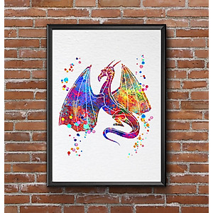 Dignovel Studios 8X10 Unframed Dragon Fantasy Medieval Watercolor Art Print Poster Wall Art Office Home Decor DN538