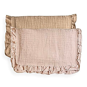 Leyl&Ari Baby Girl Newborn Essentials | Baby Girl Gift | Ruffle Muslin Burp Rags (Dusty Rose & Sand Set)