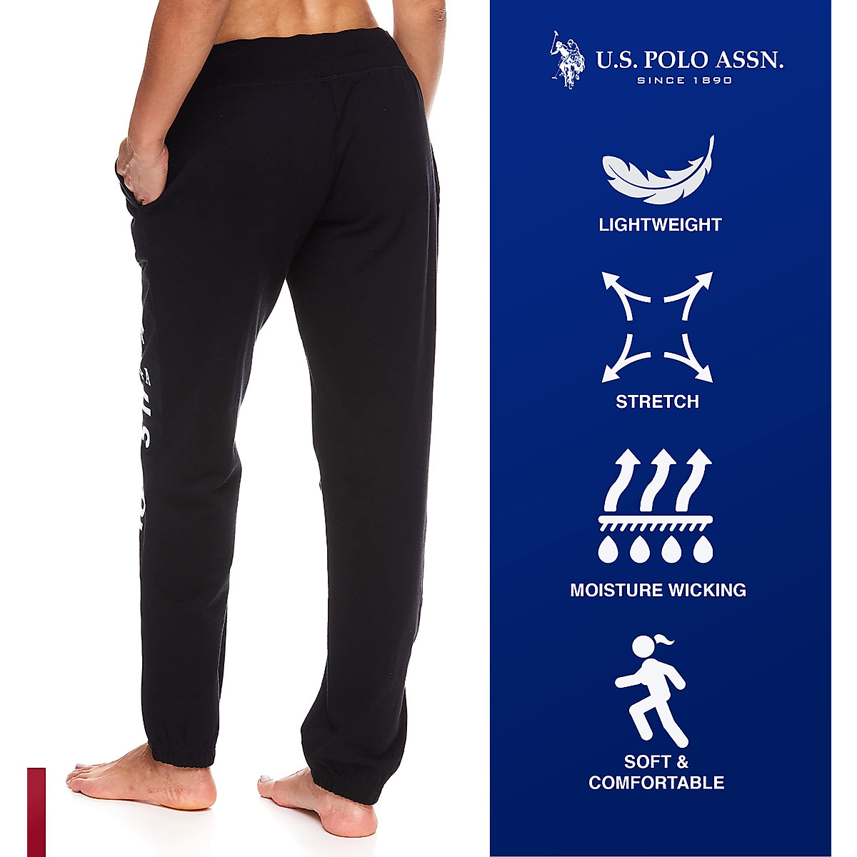U.S. Polo Assn. Essentials Black Sweatpants with Pockets, Comfy, Breathable French Terry Womens Joggers (Black, Small)