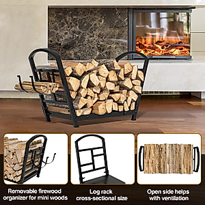 GREENER Small Firewood Rack Indoor Log Holder Wood Storage For Fireplace, Heavy Duty Metal Firewood Holder with Removable Holders, Up-Loaded to 120lb，Decor Outdoor Log Holder