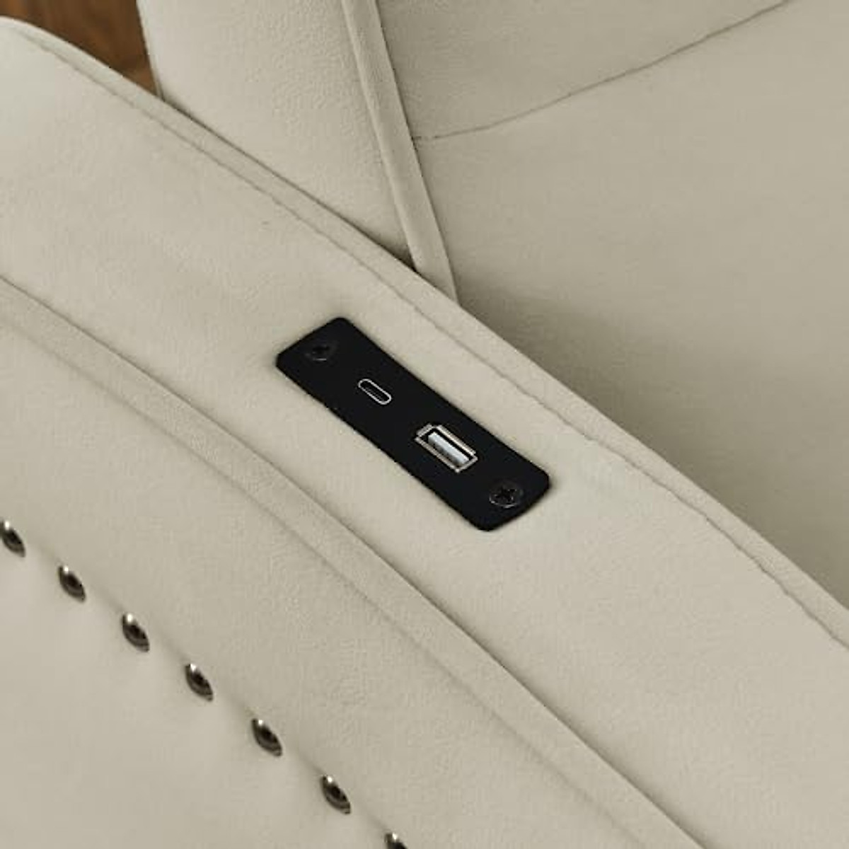 Upholstered Futon Loveseat Sofa Convertible to Sleeper Sofá Bed,Adjsutable Love Seat Chaise Lounge Couch Chair,Sofacama with Two Arm Pocket,Type C,USB Charging and Copper Nail for RV/Living Room