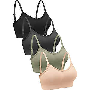 4 Pieces Neck Bralettes Wireless Cami Bra Tank Top Bra Sports Bra for Women Girls (Black, Green, Dark Grey, Pink,Small)