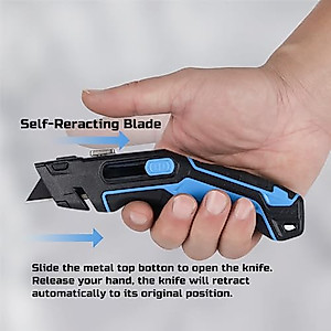 Lichamp Heavy Duty Utility Knife, 4 Pack Razor Box Cutter Knives Retractable and Folding Set with 16pcs SK2 Blades, E4N02S