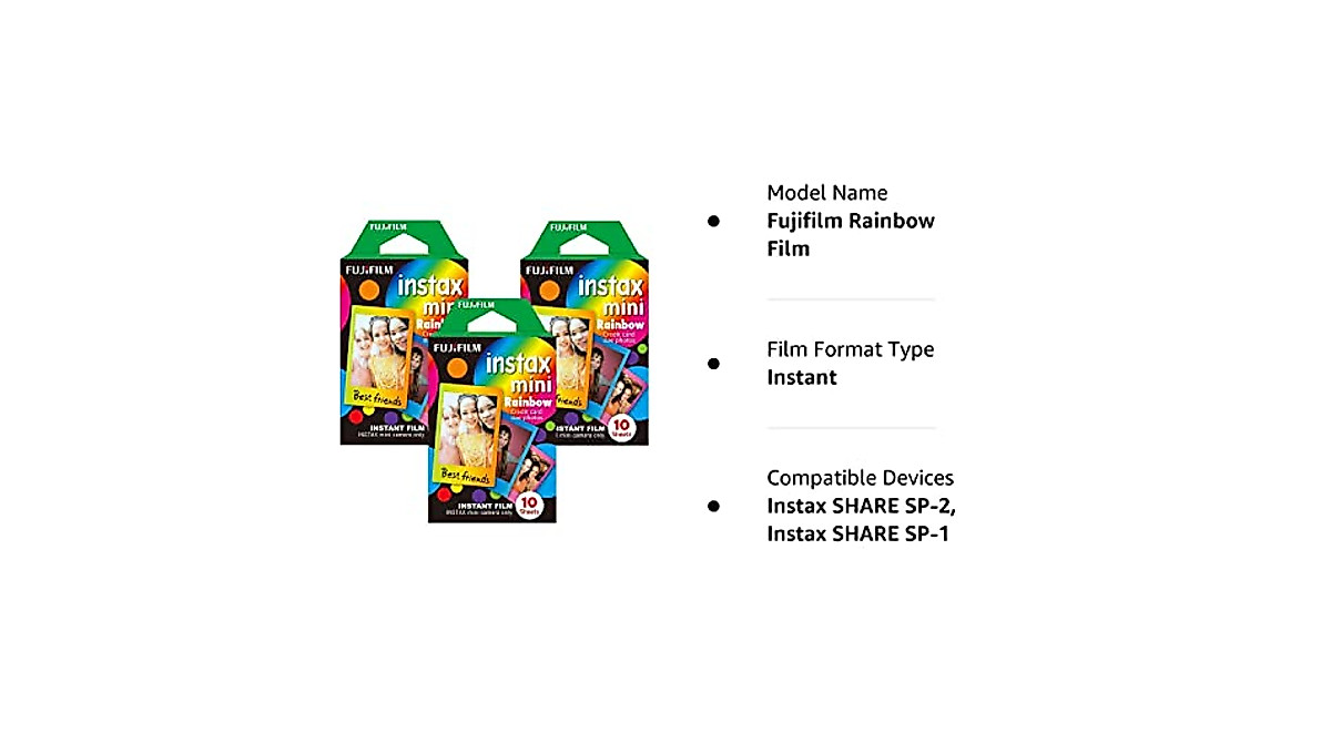 Fujifilm Instax Mini Rainbow Film 30 Sheets | Vibrant Instant Photos