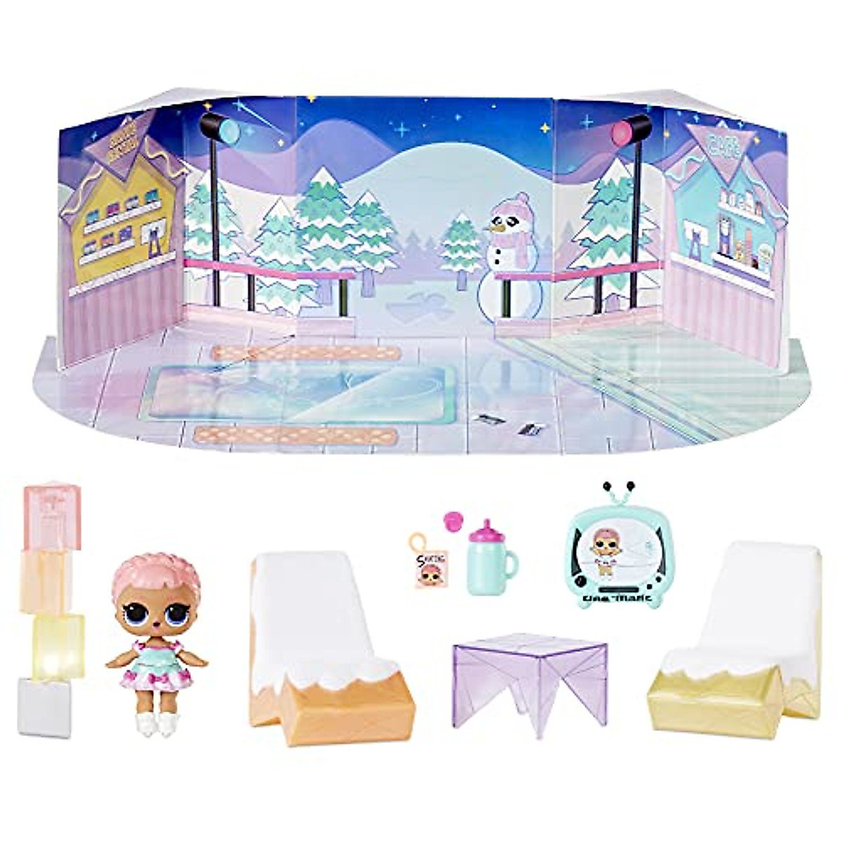 L.O.L. Surprise! Winter Chill Hangout Spaces Furniture Playset with Ice Sk8er Doll, 10+ Surprises with Accessories, for LOL Dollhouse Play- Collectible Toy for Kids, Gift for Girls Boys Ages 4 5 6 7+