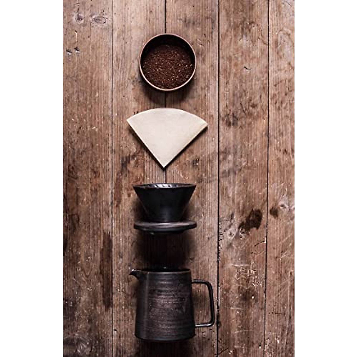 globe faith Stoneware Handmade Pour Over Coffee Maker Set, Ceramic Coffee Brewer Hand Drip Cone Dripper & Coffee Pot Decanter, Annular Vein Retro Metallic Glazed, 16oz