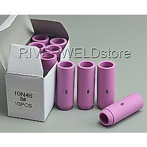 RIVERWELD TIG Alumina Nozzles Ceramic Shield Cup #8 10N46 1/2" Orifice & D12.5 x 47mm Fit DB PTA SR WP 17 18 26 TIG Welding Torch 10pk