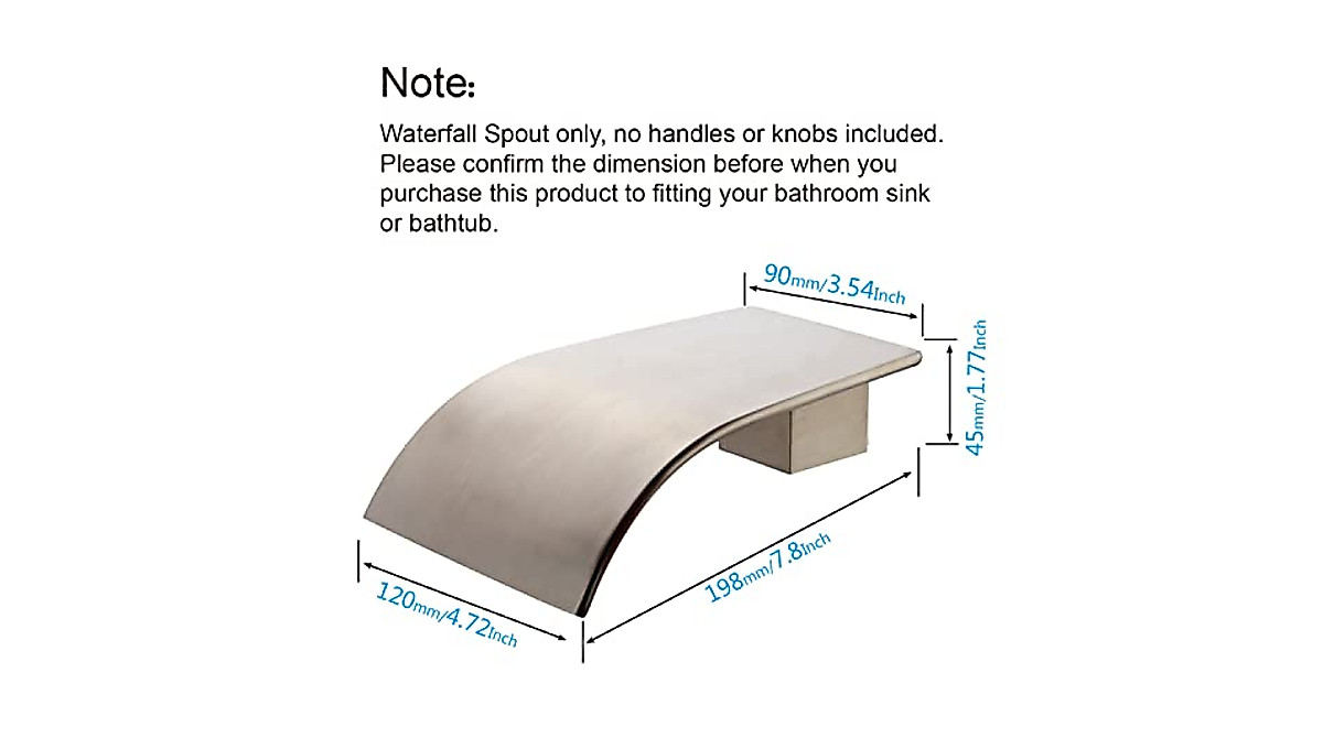 AZOS Wall Mount Waterfall Tub Filler - High Flow Brushed Nickel Fixture