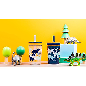 Zak Designs Kelso Toddler Cups For Travel or At Home, 15oz 2-Pack Durable Plastic Sippy Cups With Leak-Proof Design is Perfect For Kids (DinoRoar, Zaksaurus)