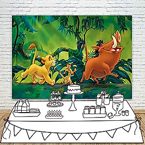 Vinyl Background Drop Lion King Baby Shower 7x5 Tropical Jungle Happy Birthday Photo Backdrop Tabletop Customized Cartoon Lion King Themed Decoration Backdrops for Child