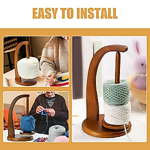 TOPPERFUN Wooden Yarn Spool Tool Wood Thread Rack Thread Spool Organizing Rack Yarn Holder for Crocheting Rotating Wooden Spool Stand Sewing Thread Stand Magnet Taper Thread To Weave, Light Brown