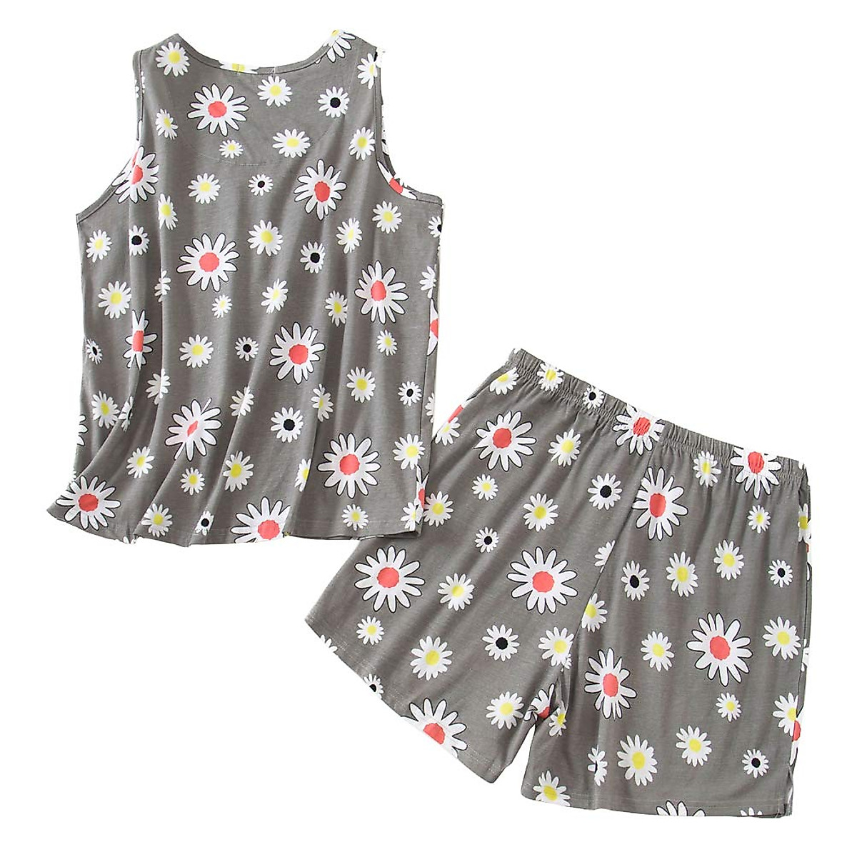 ENJOYNIGHT Womens Pajamas Set Cute Sleeveless Print Tank and Shorts Pj Set Summer Sleepwear (Large, Daisy)