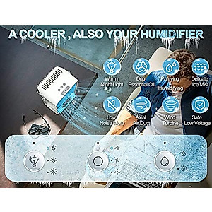Portable Air Conditioner Fan, Personal Space Air Cooling Fan for Home Office Room, Personal Evaporative Cooler & Humidifier, with Handle/LED Light/Humidifier, for Small Room/Dorm/Bedroom/Camping