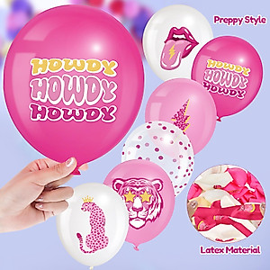48 Pieces Preppy Hot Pink Y2k Party Balloons, 12 Inch Latex Pink Party Balloon Smile Face Retro Tiger Leopard Lip Prints Balloons for Girls Kid Birthday Early 2000s Party Decoration Supplies