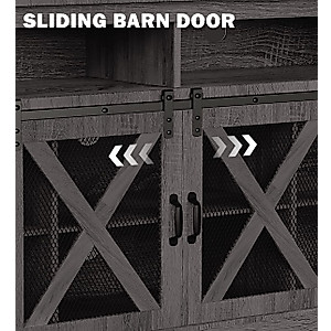 Xilingol Farmhouse TV Stand for 65+ Inch TVs, Tall TV Stands with Power Outlets, Tall Entertainment Center with Sliding Barn Door & Storage Shelves, 65" TV Stands for Living Room, Grey