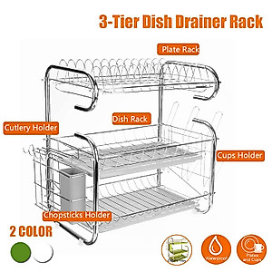YYDSJFM Dish Drying Rack,Dish Rack Stainless Steel,Cutting Board Holder and Dish Drain Rack for Kitchen Counter with Utensil Holder Cutting Board Holder and Trays (White)
