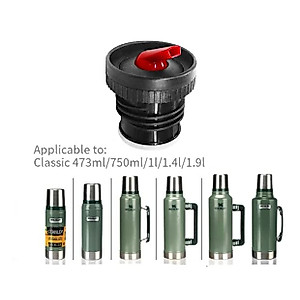 Thermos Stopper Pico de Mate Replacement Part For Stanley Classic Vacuum Insulated Wide Mouth Bottle Thermos (1.1QT, 1.5QT, 2QT) (Black-Red, Set of 1)