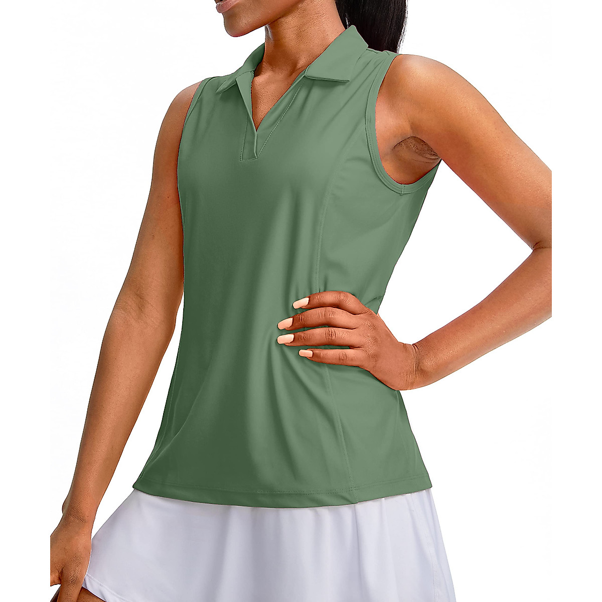 G Gradual Women's Sleeveless Golf Polo Shirts Tennis Quick Dry Collared Tank Tops V-Neck Polos for Women(Green,XL)