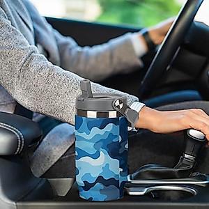 WITHSBKK 30oz Car Cup Blue Camouflage Pattern Printed with Portable, Stainless Steel Travel Mug, Vacuum Insulated Tumbler And Straw, Leakproof for Car & Outdoor, UV Printed Design