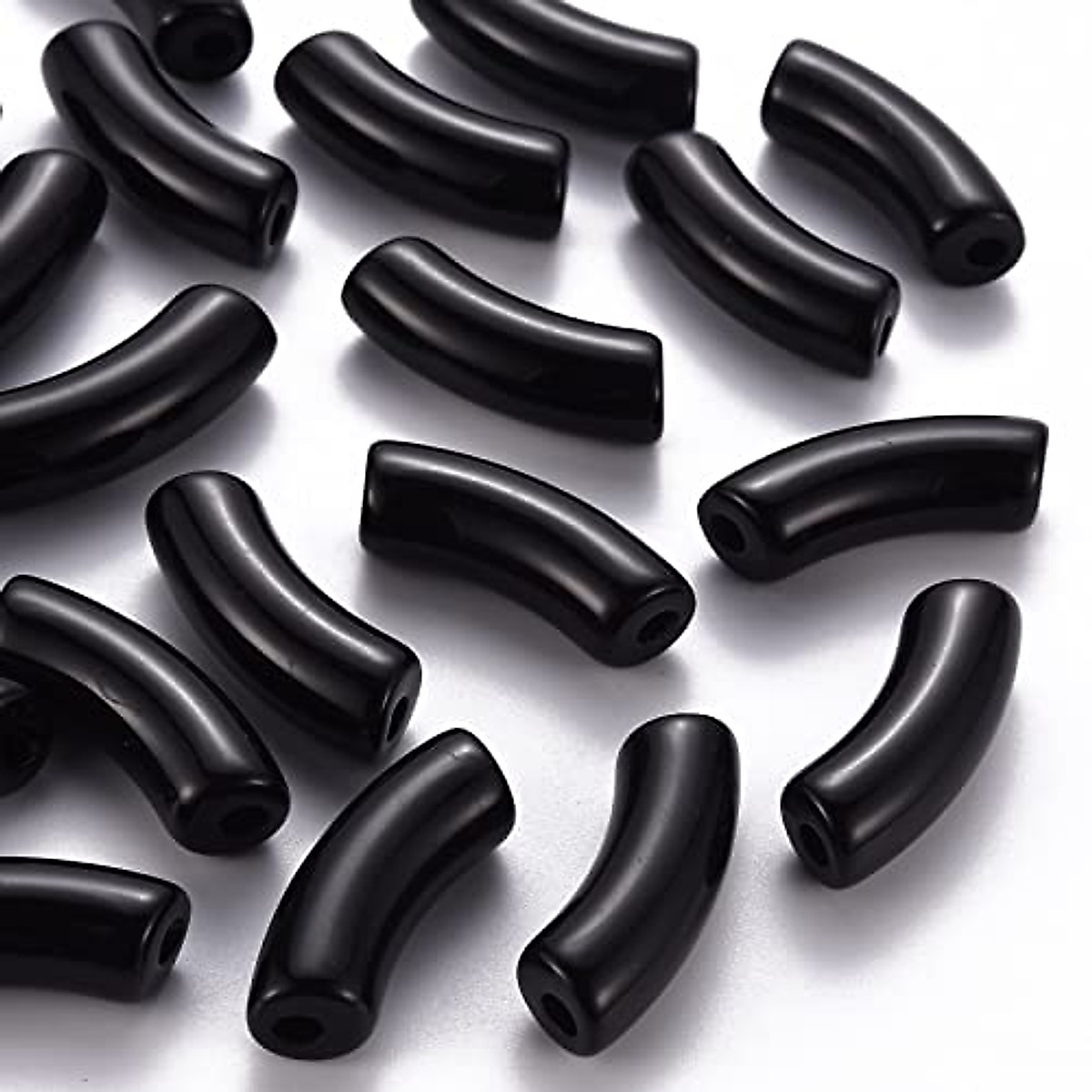 Spritewelry 133pcs/500g Opaque Acrylic Beads Imitation Gemstone Curved Tube Black Twist Long Tube Curved Spacer Tube Hollow Finding Beads Seed Loose Glass Beads for Jewelry Making