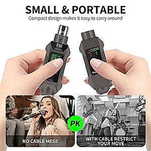 XTUGA C-977 UHF Wireless XLR Transmitter and Receiver& Wireless Guitar Transmitter Receiver,Rechargeable Mic Adapter 16 Channels 164ft Range for Dynamic Microphone,Audio Mixer,Electric Guitar Bass