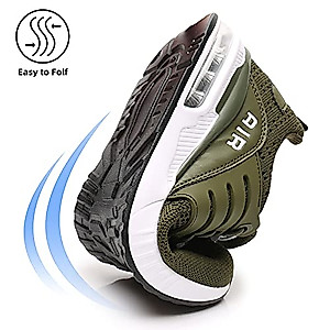 BOGOVER Men's Walking Shoes Non Slip Running Tennis Shoes Breathable Lightweight Air Cushion Sneakers for Tennis Gym Jogging (Green, Numeric_10.5)