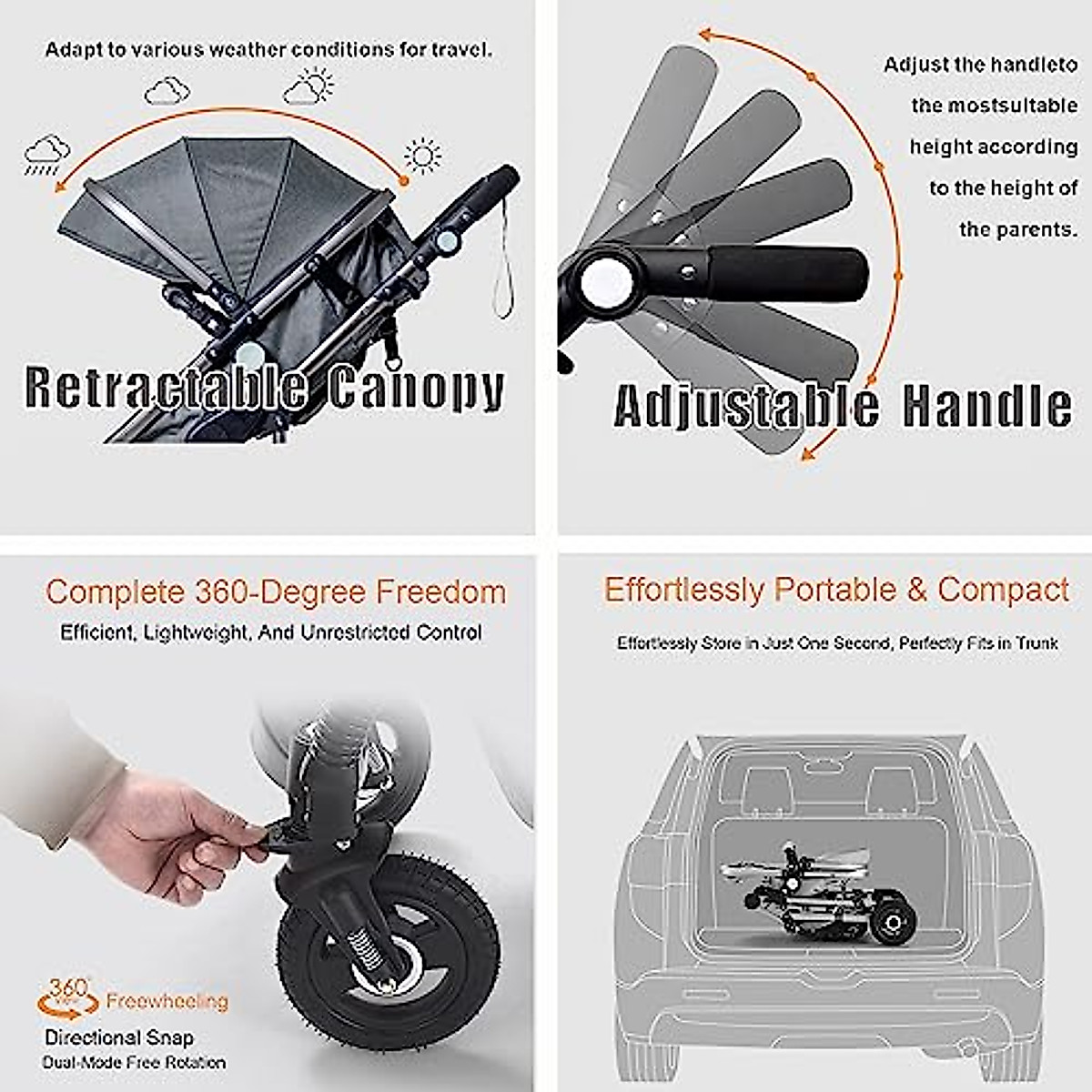 CoolShare Baby Stroller for Toddler, Foldable Aluminum Alloy Pushchair with Adjustable Backrest, 2 in 1 High Landscape Convertible Reversible Bassinet Pram for Infant & Toddler,3D Suspension