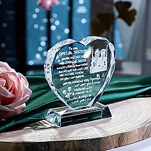 Gifts for Sister from Sister on Her Birthday, Heart-Shaped Glass Plaque Keepsake with I Love You Sister Sayings