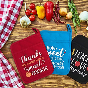 Teacher Appreciation Gifts for Woman Funny Pot Holders Set of 3 - Heat Resistant Microwave Oven Mitt Potholders with Hand Pocket and Hanging Loop End of The Year Teacher Gift