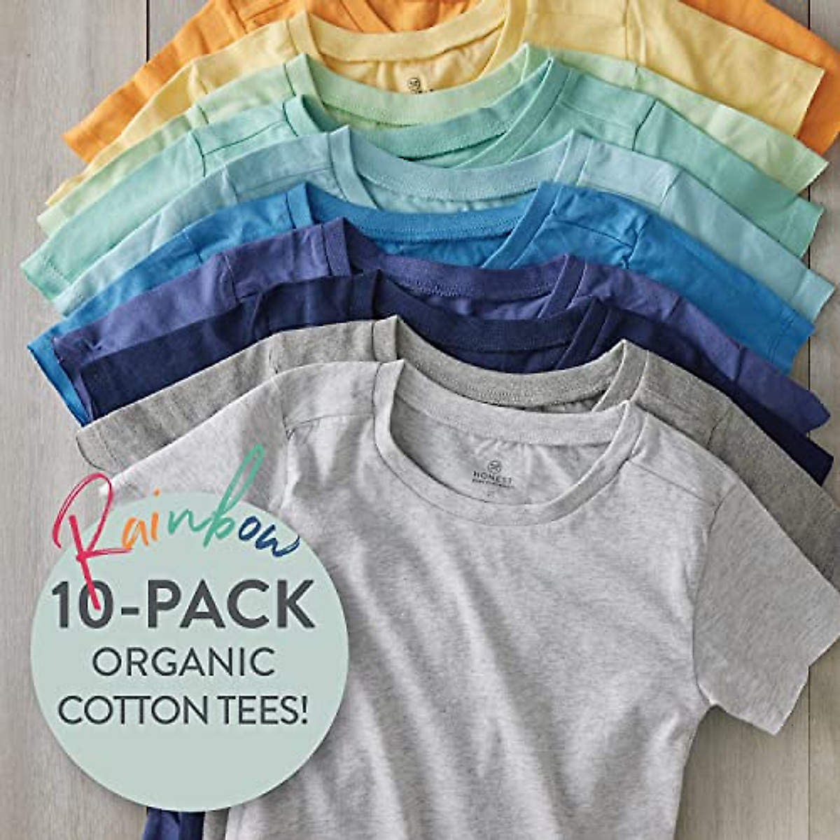 HonestBaby unisex baby Organic Cotton Short Sleeve T-shirt Multi-packs infant and toddler t shirts, 10-pack Rainbow Boy, 2T US