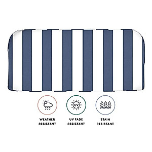 Honeycomb Indoor/Outdoor Cabana Stripe Blue & White Loveseat Bench Cushion: Rounded Corners, Recycled Fiberfill, Weather Resistant, Comfortable and Stylish Patio Cushion: 42" W x 18.5" D x 2.5" T