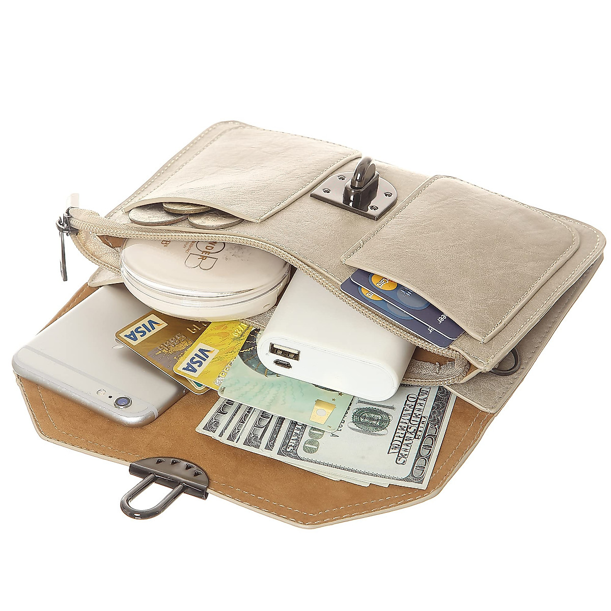 TENXITER Small Purses for Women Vegan Leather Crossbody Cell Phone Bags Wallet (Beige)