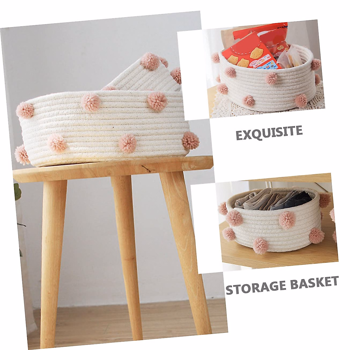 ABOOFAN Storage Basket Boho Basket Storage Shelf Clothes Container Shelf Storage Rack Woven Laundry Baskets Sundry Cosmetic Storage Holder Shelf Basket Pink To Weave Cotton