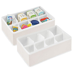 mDesign Fabric 8-Section Divider Drawer Organizer Bin for Baby Nursery Dresser, Closet, Changing Table Organization, Hold Clothes, Toys, Diapers, Bib, Blanket, Jane Collection, 2 Pack, Cream/White
