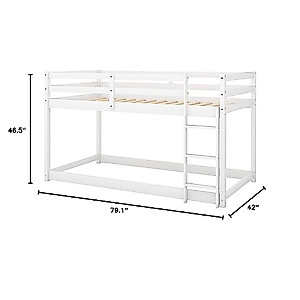 Merax Twin Over Twin Floor Bunk Bed with Ladder, White