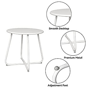 Babion Patio Side Table, Outdoor Side Table, White Small Round End Table, Weather Resistant Steel Outdoor Table for Patio Yard Garden Balcony, Waterproof Metal Side Table