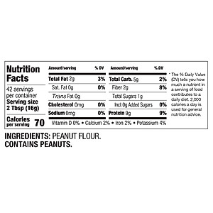 PBfit Pure Peanut, 100% Powdered Peanut Powder, Non-GMO, Plant-Based, Gluten-Free Protein Powder, 9g of Protein 9% DV, (24 oz)