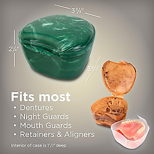 Easy Open Denture Bath & Case, with Strainer Basket for Soaking, Cleaning, and Storage, Two Pack (Emerald & Copper)