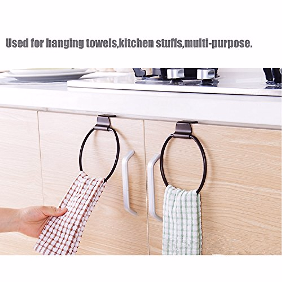 Fashionclubs Iron Towel Ring Over-The-Cabinet Door for Kitchen and Bathroom,Bronze (2)