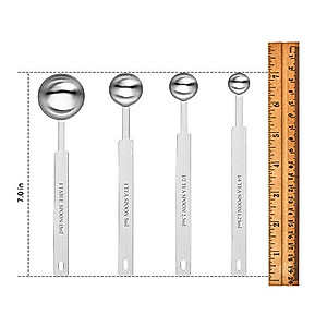 ONEKOO 7 Inches Long Handle Measuring Spoons Set, Premium Stainless Steel Metal Spoon, Tablespoon & Teaspoon & Coffee Scoop , for Accurate Measure Liquid or Dry Ingredients, for Cooking Baking