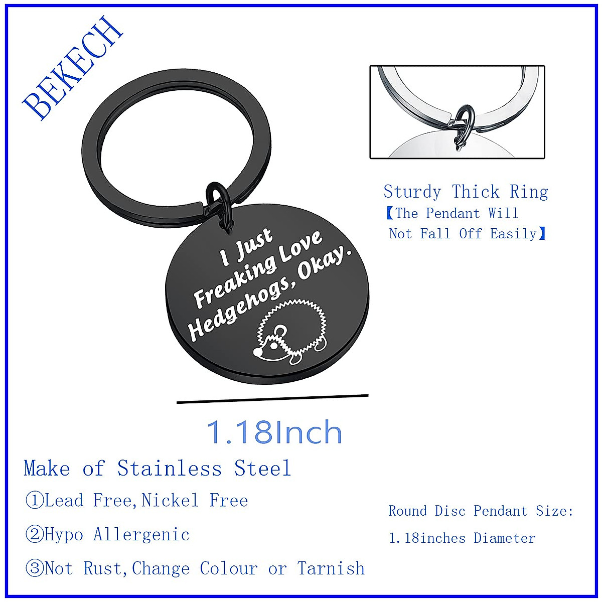 BEKECH Hedgehog Keychain Hedgehog Lover Gift I Just Freaking Love Hedgehogs OKay Keychain Cute Animal Hedgehog Gift for Women Hog Mom Gift (black)