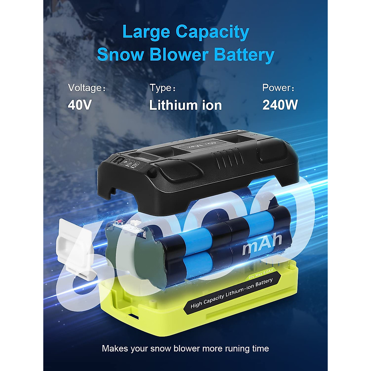 Aoasur 6.0Ah Battery Replacement for Snow Joe 40V and Sun Joe 40V Battery (Green)