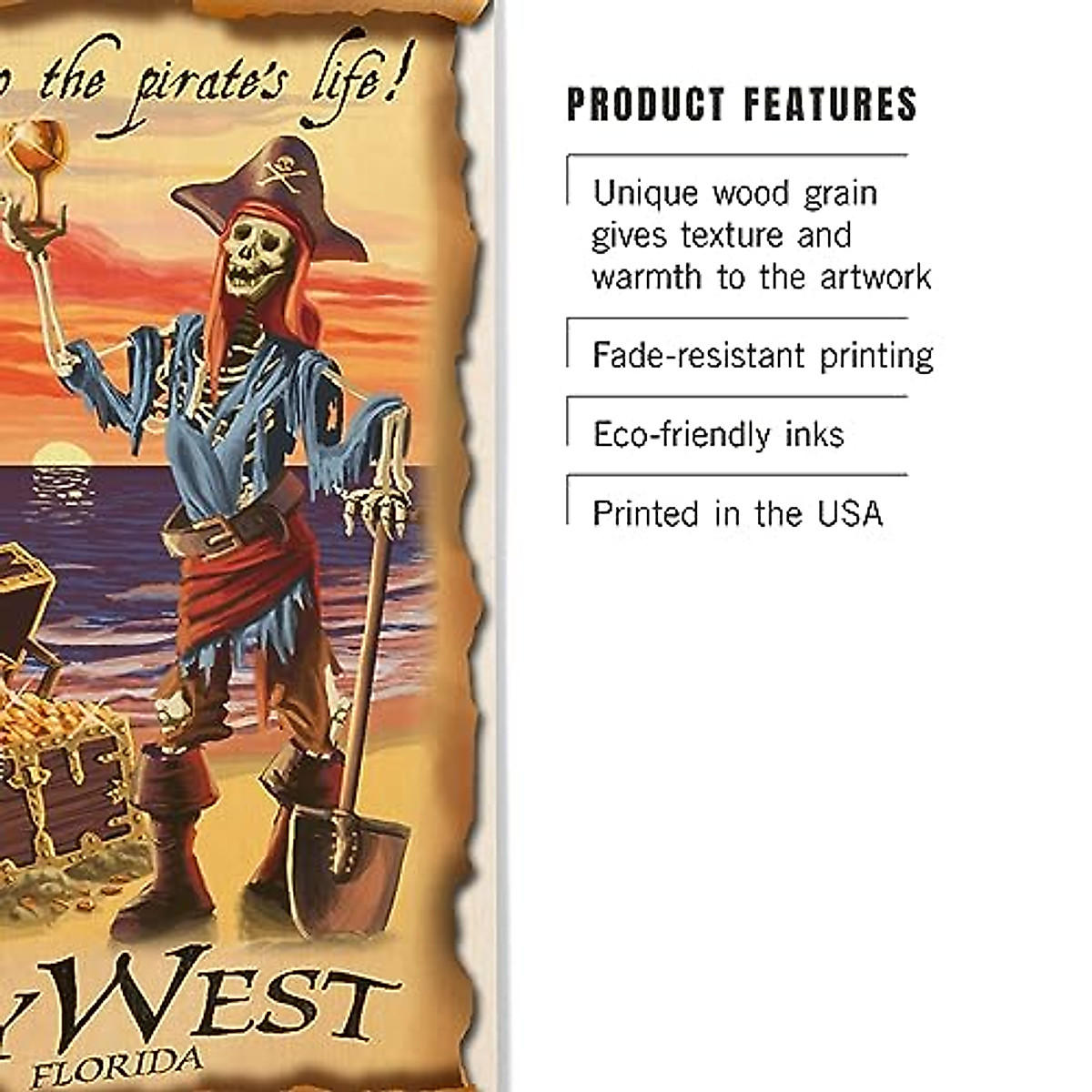 Lantern Press 6x9 Inch Wood Sign, Ready to Hang Wall Decor, Key West, Florida, Pirate Plunder