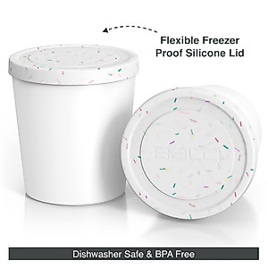 BALCI - Premium Ice Cream Containers (2 Pack - 1 Quart Each) Perfect Freezer Storage Tubs with Lids for Ice Cream, Sorbet and Gelato! - White With Sprinkles