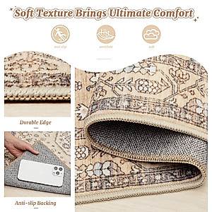 Entryway Rug 2x3 Washable Rug: Boho Small Throw Rug Ultra Thin Indoor Non-Slip Stain Resistance Front Door Mat for Entrance Kitchen Bedroom Home Office (Beige, 2'x3')