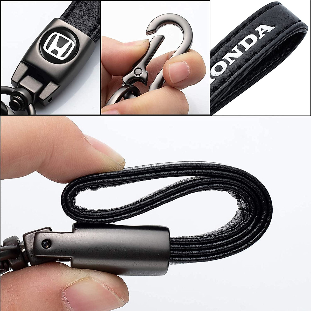 Dialeesi Genuine Leather Car Keychain Compatible with Honda Accord Civic Fit CRV Pilot EX CR-V EX-L Touring Pilot Car Key Chain for Men and women Family Present Key Ring