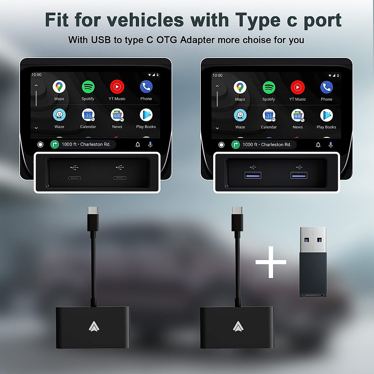 WQQBFF Wireless Android Auto Car Adapter，Android Phones Converts Wired Android Auto to Wireless - Direct Plug-in Type-c Adapter， Android Auto Wireless Adapter AI Box for Car with OEM（Black）