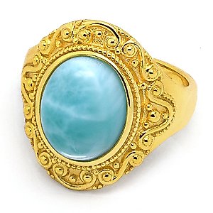 De Buman 18K Gold over Silver Natural Larimar Gemstone Ring